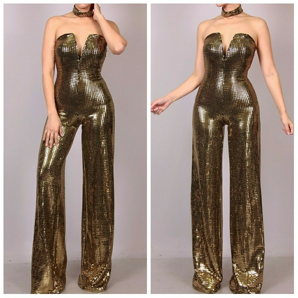Pants & Jumpsuits | Gold Sequined Jumpsuit | Poshmark